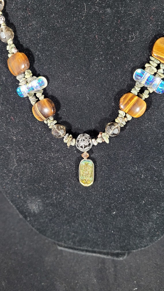 Vintage artsy multi stone bead necklace with glazed p… - Gem