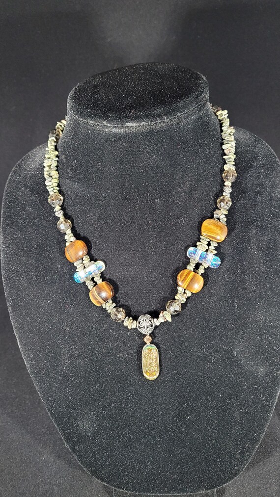 Vintage artsy multi stone bead necklace with glazed p… - Gem