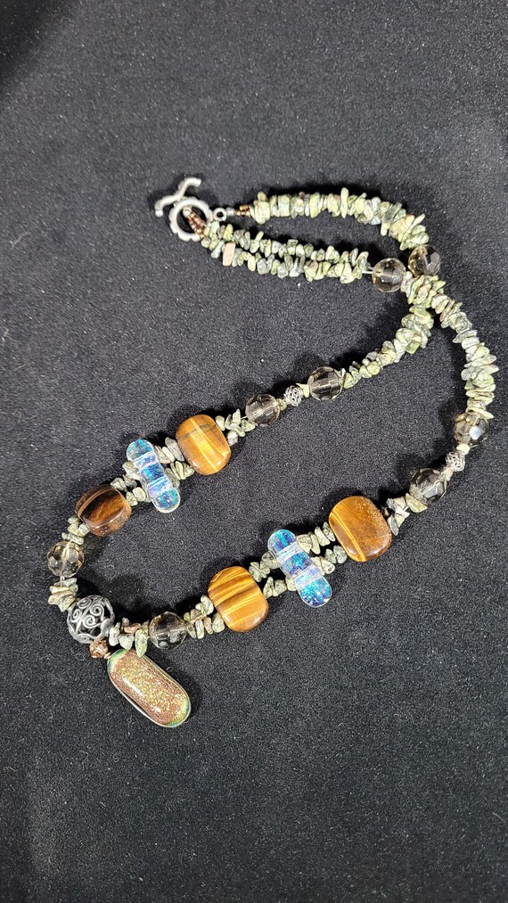Vintage artsy multi stone bead necklace with glazed p… - Gem