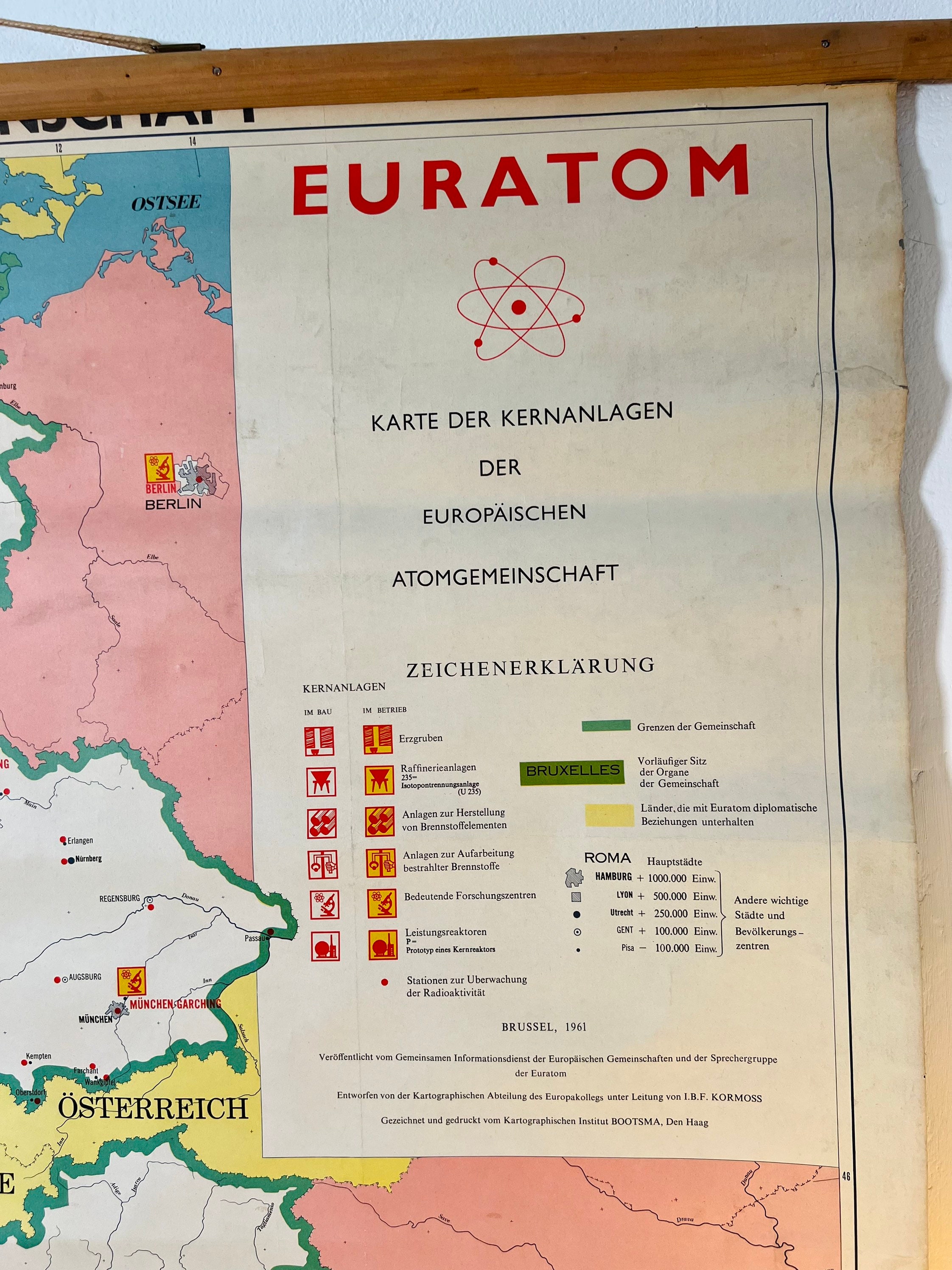 Pull Down Map of Europe and the Atomic Activity (1961) - Etsy