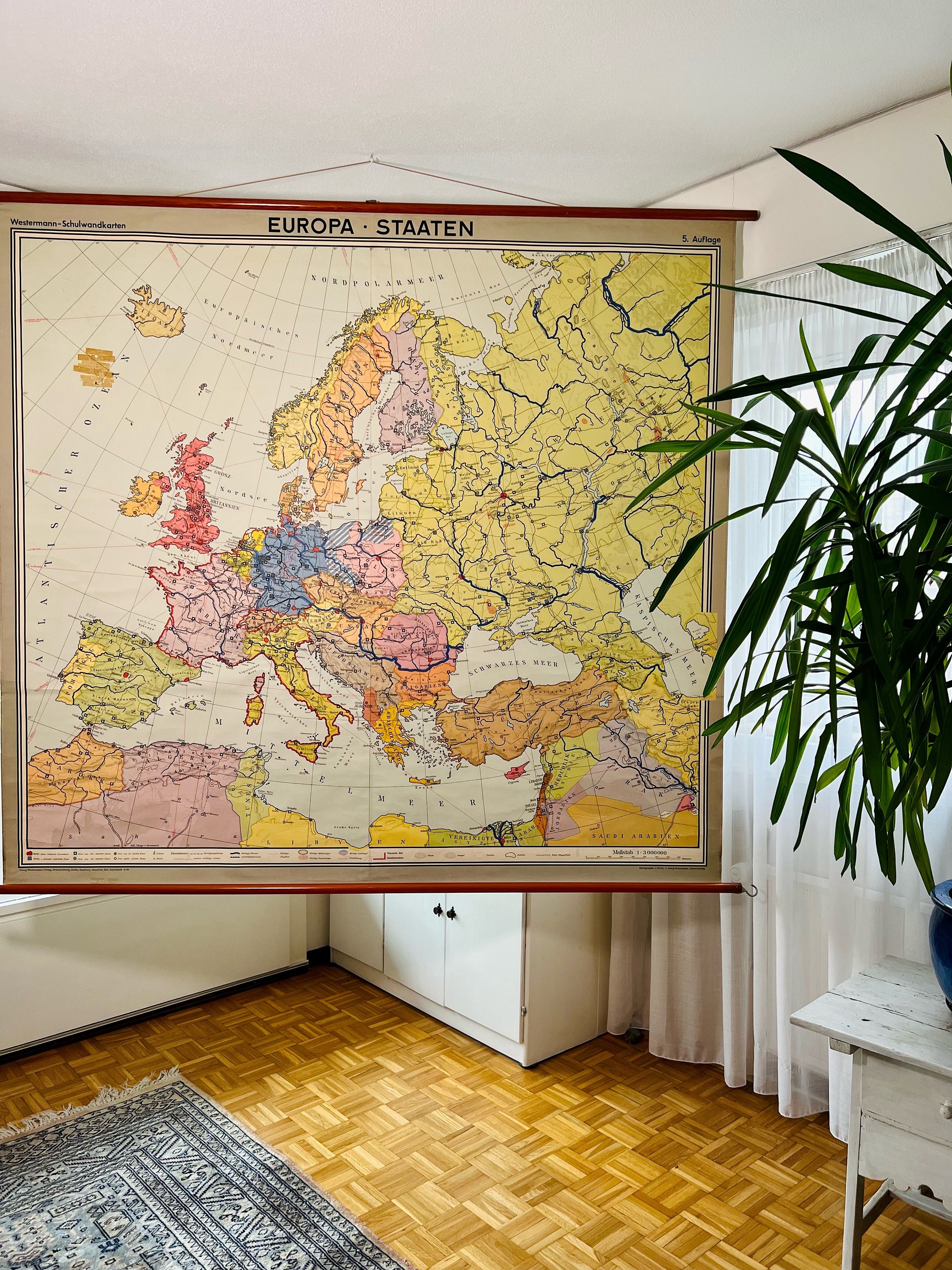 Large Antique Vintage Pull Down Map of Europe (1960's) / Rare Item. - Etsy