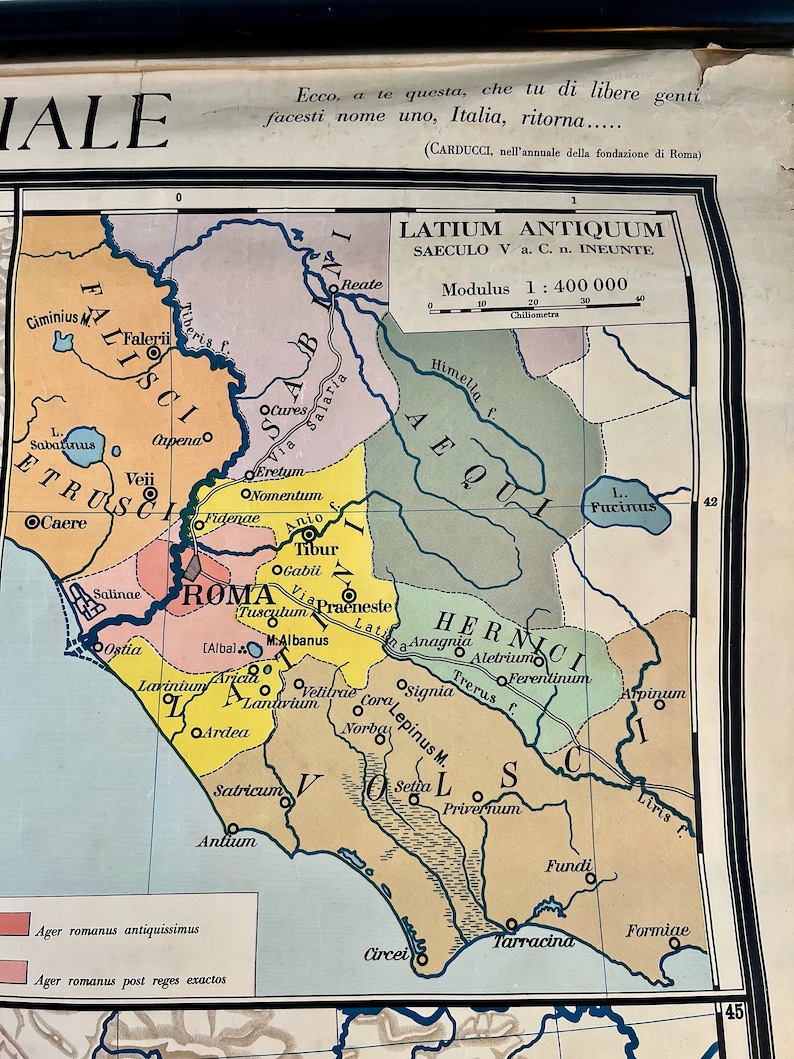 Gorgeous Large Antique Vintage Pull Down Map of Italy (1950's) / Rare ...