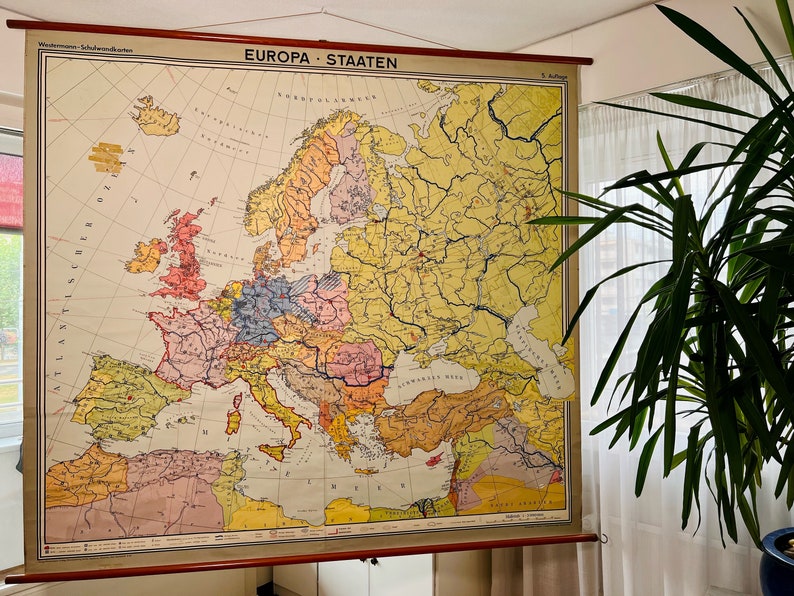 Large Antique Vintage Pull Down Map of Europe (1960's) / Rare Item. - Etsy