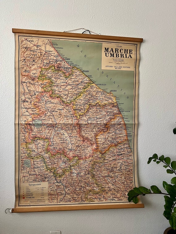 Vintage Antique Pull Down Map of the Italian Region of Umbria - Etsy