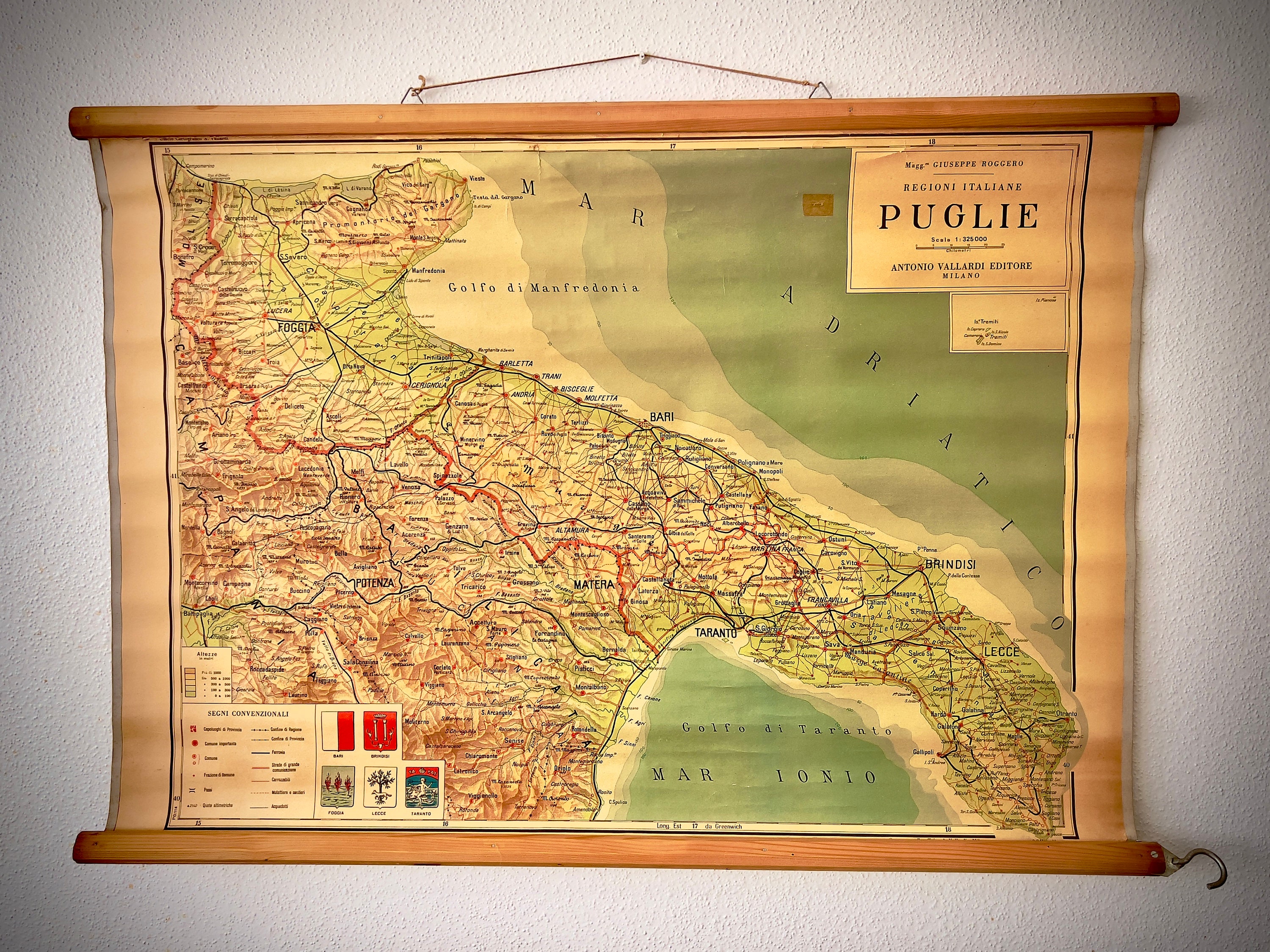 Antique Vintage Pull Down Map of the Italian Region of Puglie - Etsy