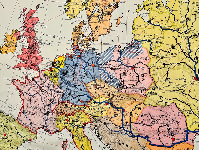 Large Antique Vintage Pull Down Map of Europe (1960's) / Rare Item. - Etsy
