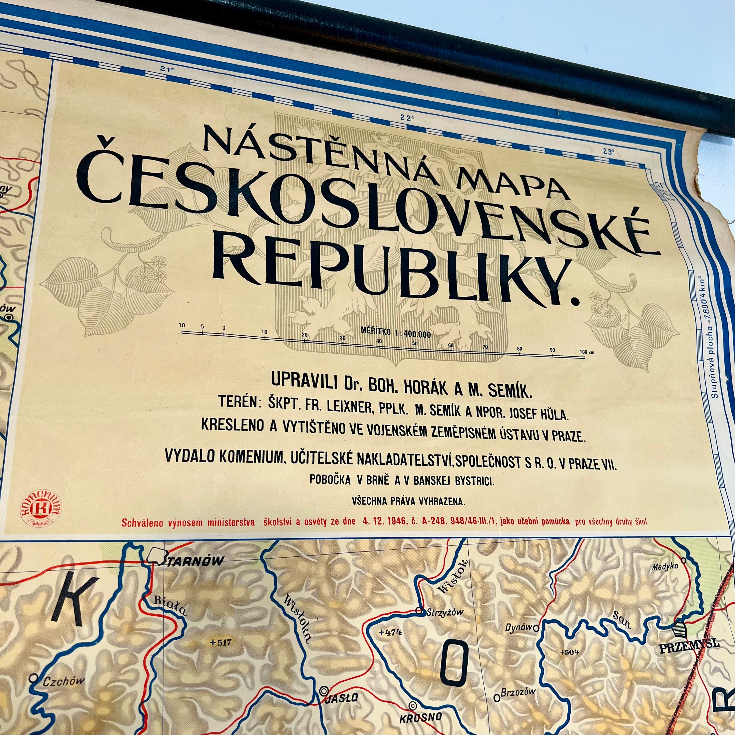 Beautiful Antique Pull Down Map of Czechoslovakia 1946 / - Etsy