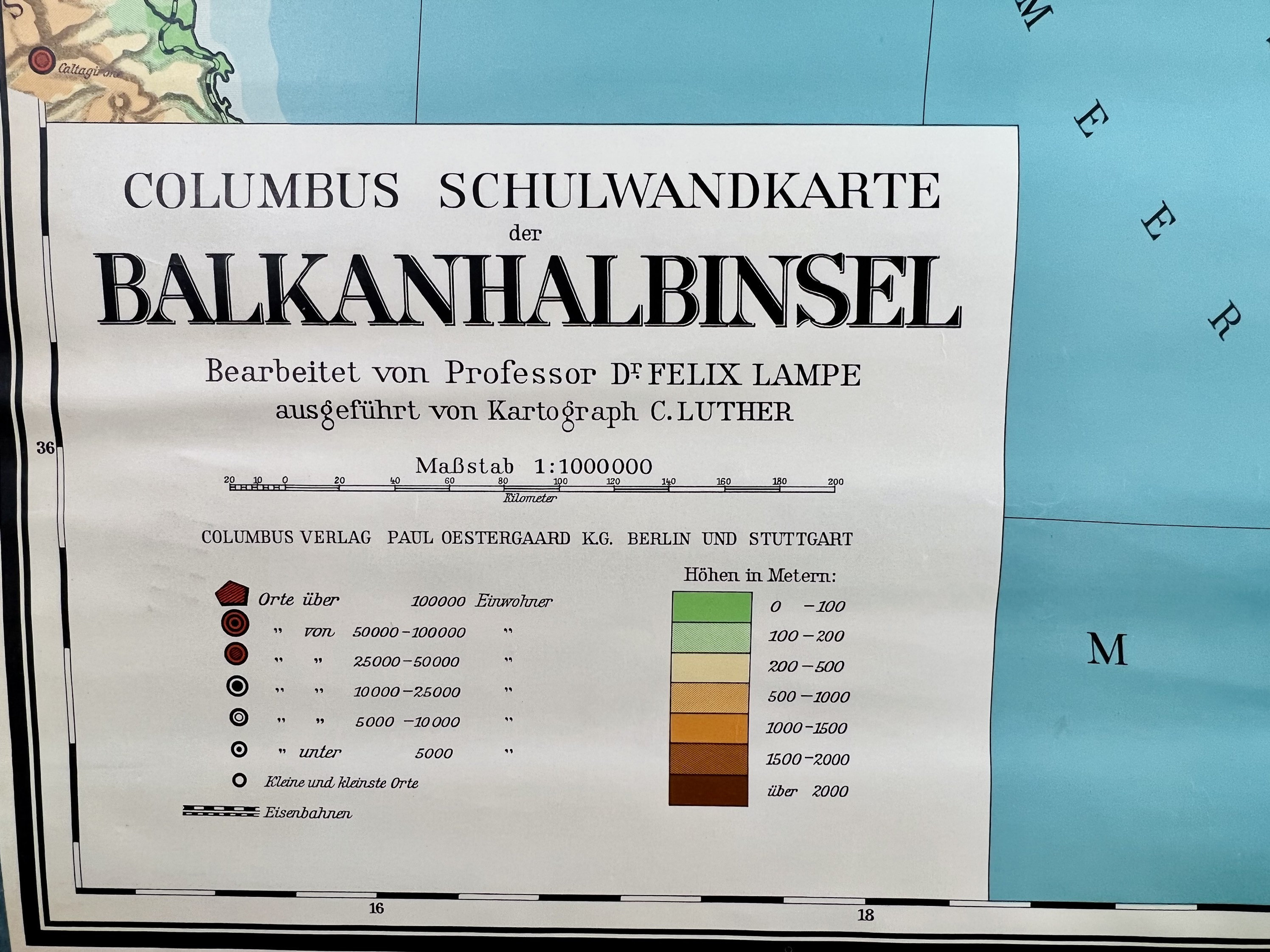 Large Antique Pull Down Map of the Balkan Peninsula 1960s / Rare Item ...