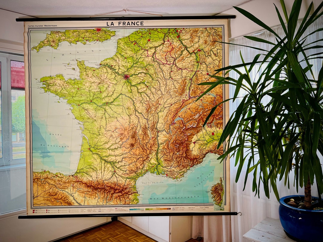 Large Vintage France Pull Down Map: 1960s Educational Decor - Etsy ...