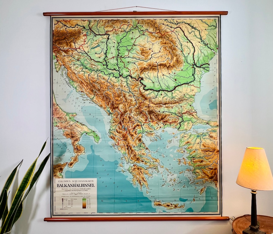 Large Antique Pull Down Map of the Balkan Peninsula (1960’s) / Rare ...