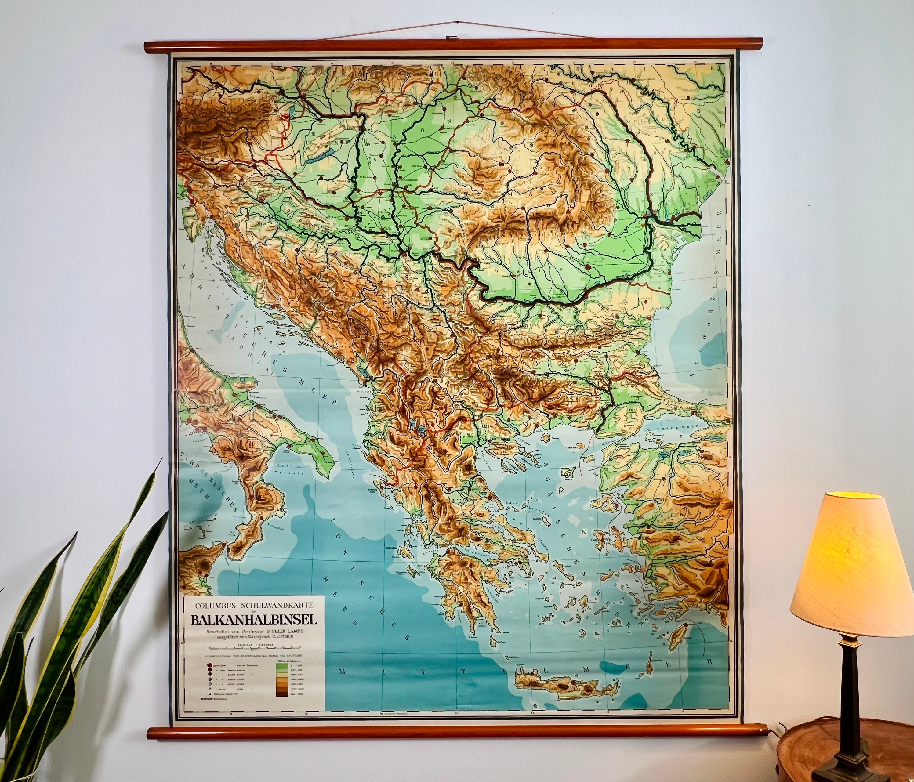 Large Antique Pull Down Map of the Balkan Peninsula 1960s / Rare Item ...