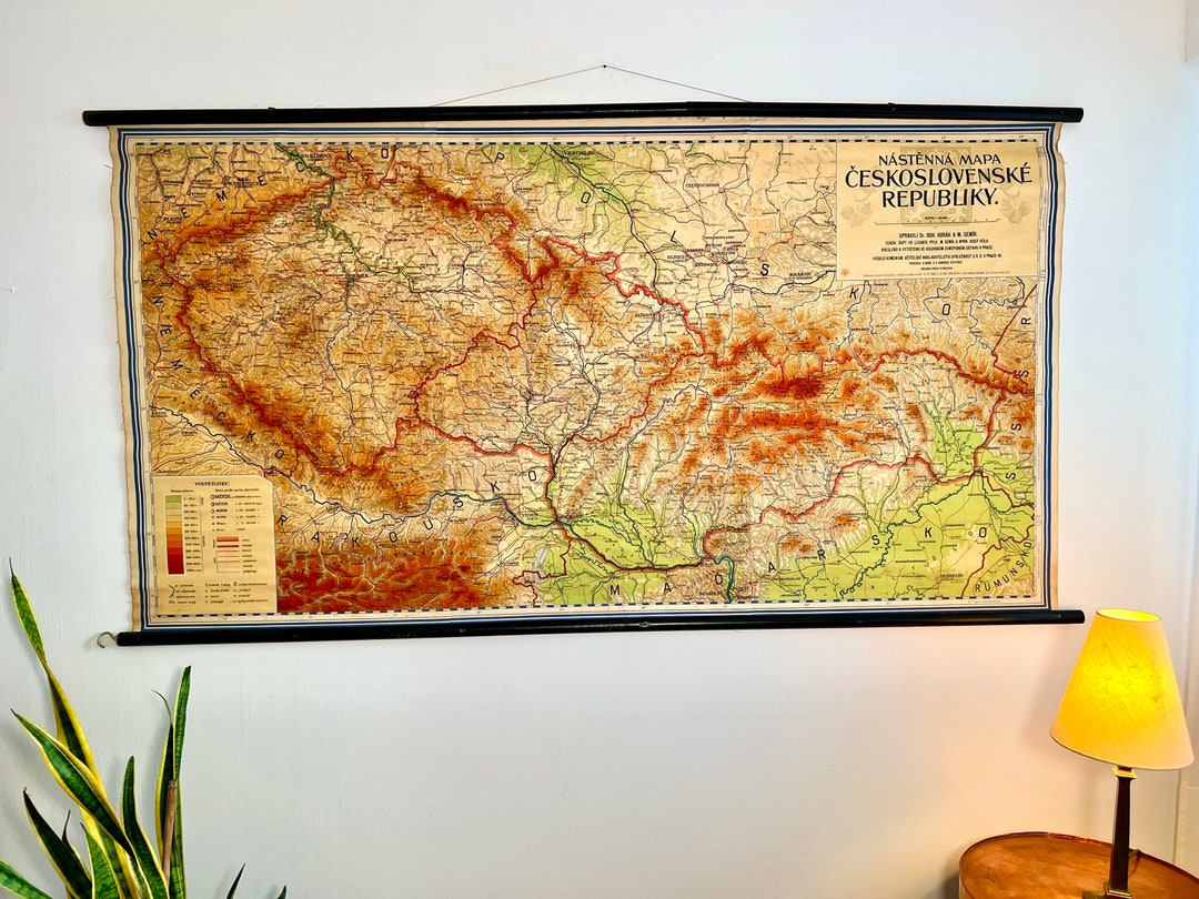 Beautiful Antique Pull Down Map of Czechoslovakia (1946) / Rare Item. - Etsy