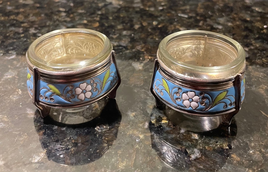 Pair of Vintage Russian Enamelled Solid Silver Salts - Etsy