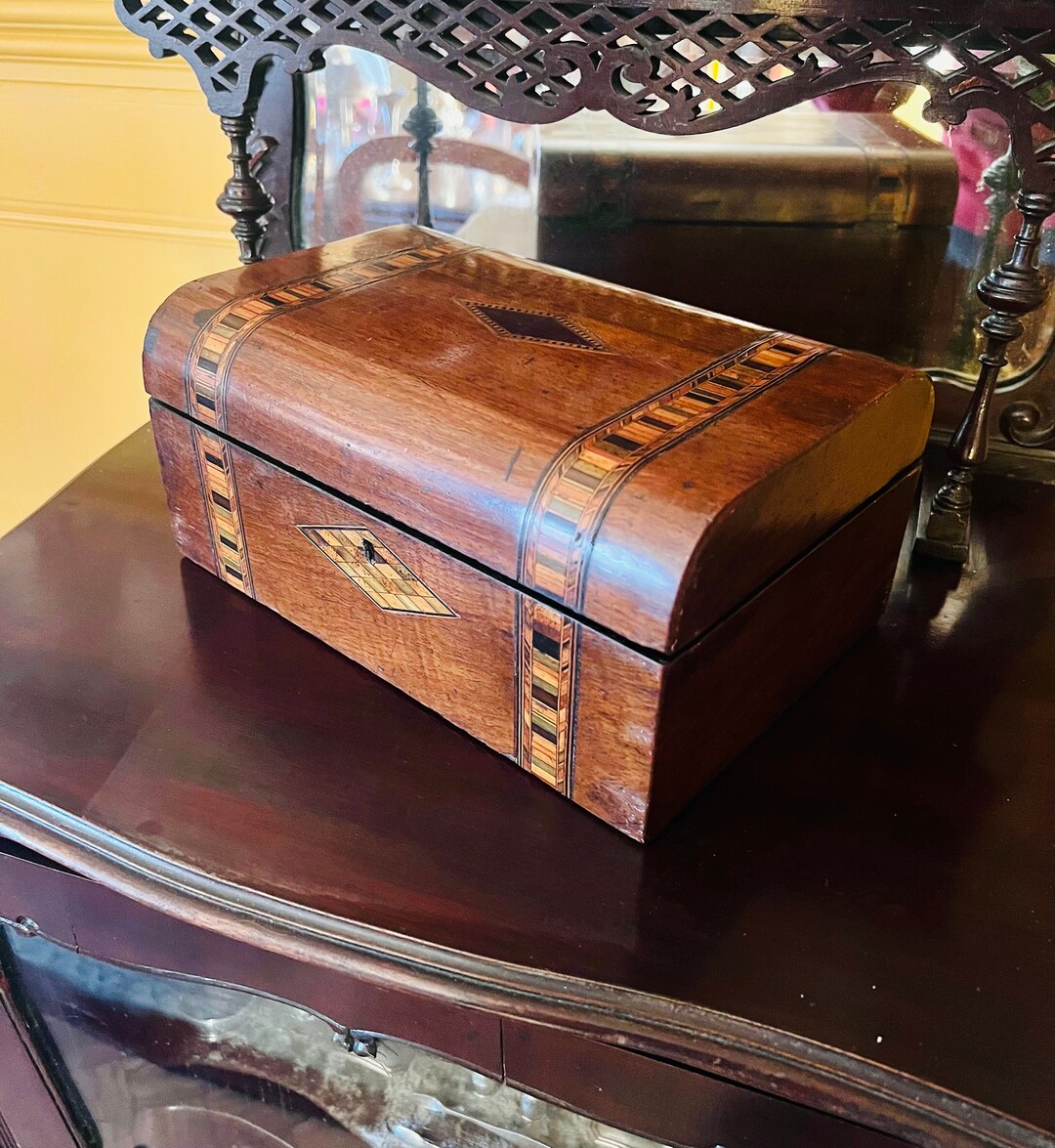Antique Dome Top Work Box in Inlaid Walnut - Etsy UK