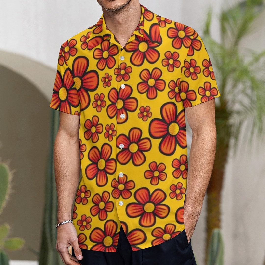 Festival Floral Crazy Button Down Short Sleeved Shirt Hawaiian Rave ...