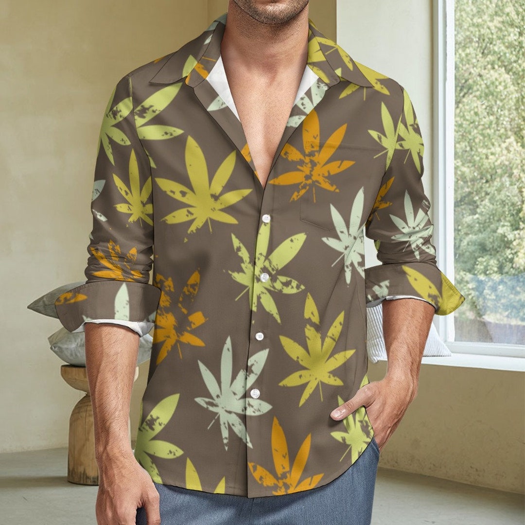 Peach Velvet Cannabis Leaf Grunge Marijuana Peach Velvet Casual One Pocket Long Sleeve Shirt ...