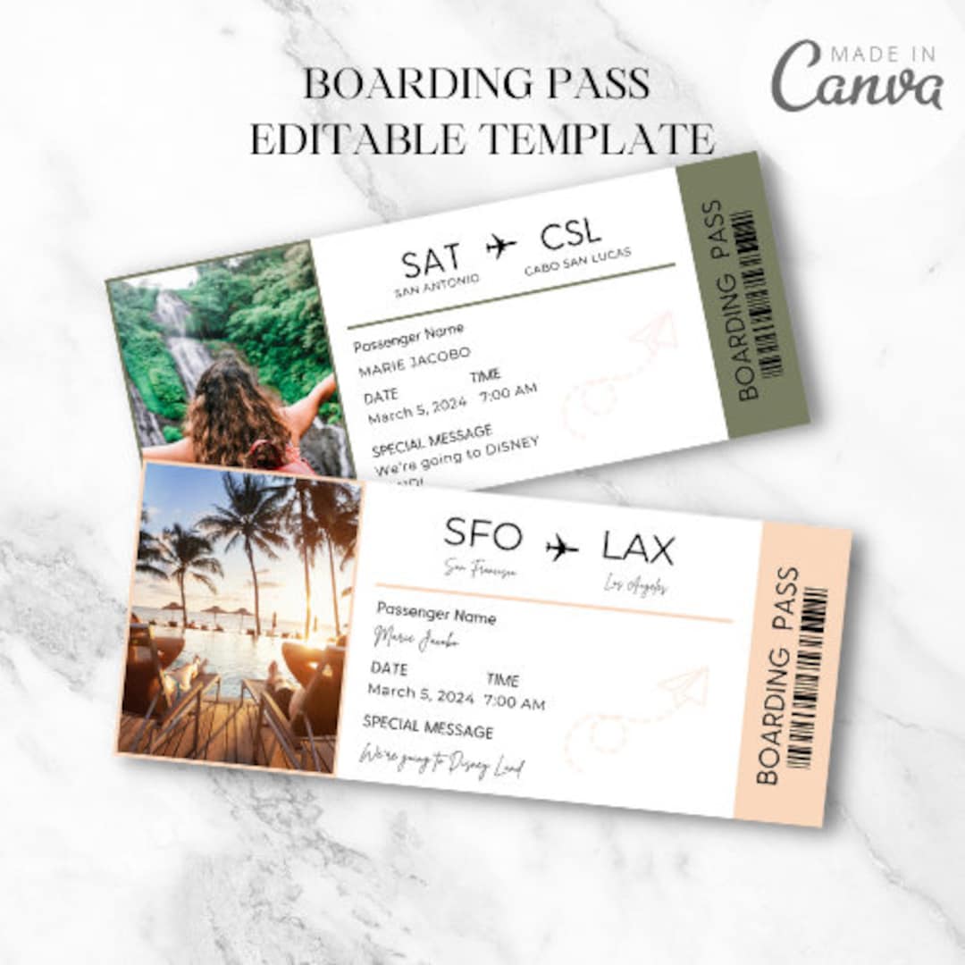 Personalized Editable Boarding Pass Template for Canva Custom Travel ...
