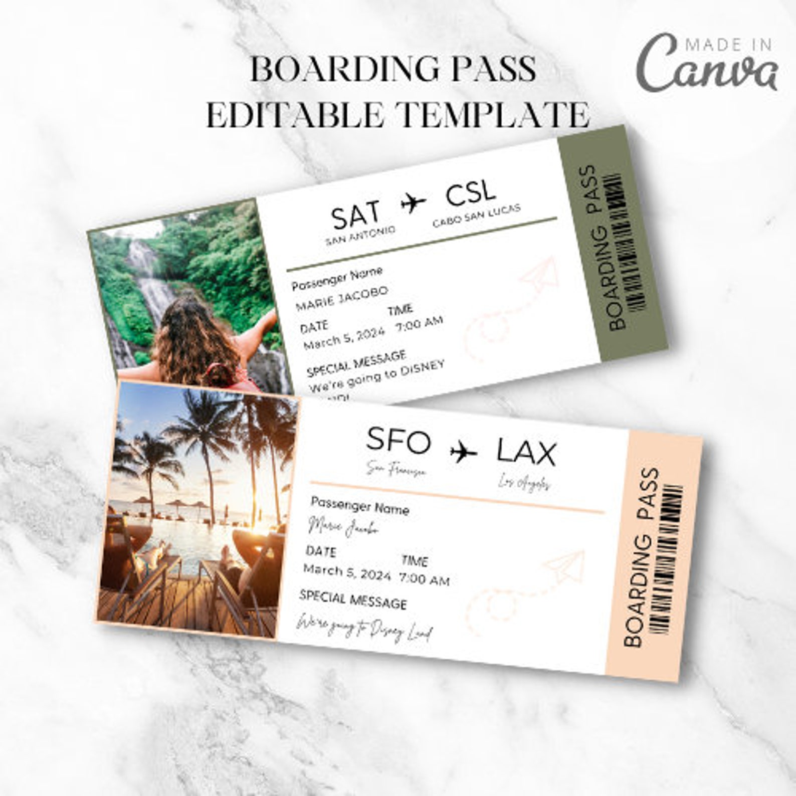 Personalized Editable Boarding Pass Template for Canva Custom Travel ...