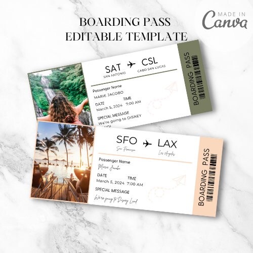 Personalized Editable Boarding Pass Template for Canva Custom Travel ...