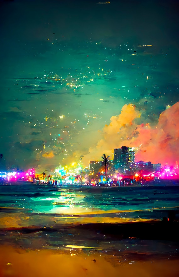 Neon Beach City Art Instant Download Digital Art Print - Etsy