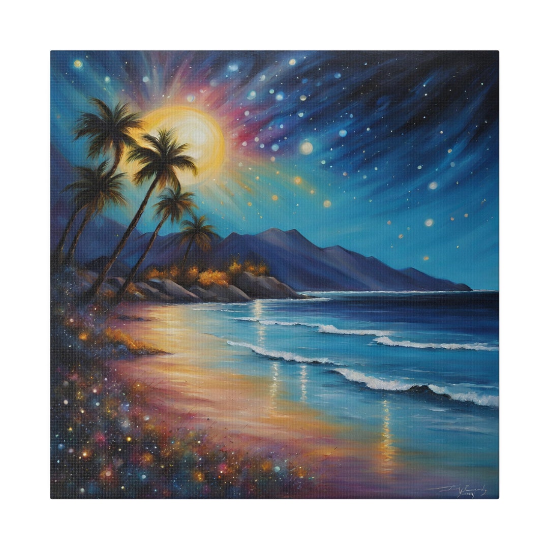 Midnight Beach Art Beach Canvas Wall Decor Matte Canvas 2 Sizes Wall ...