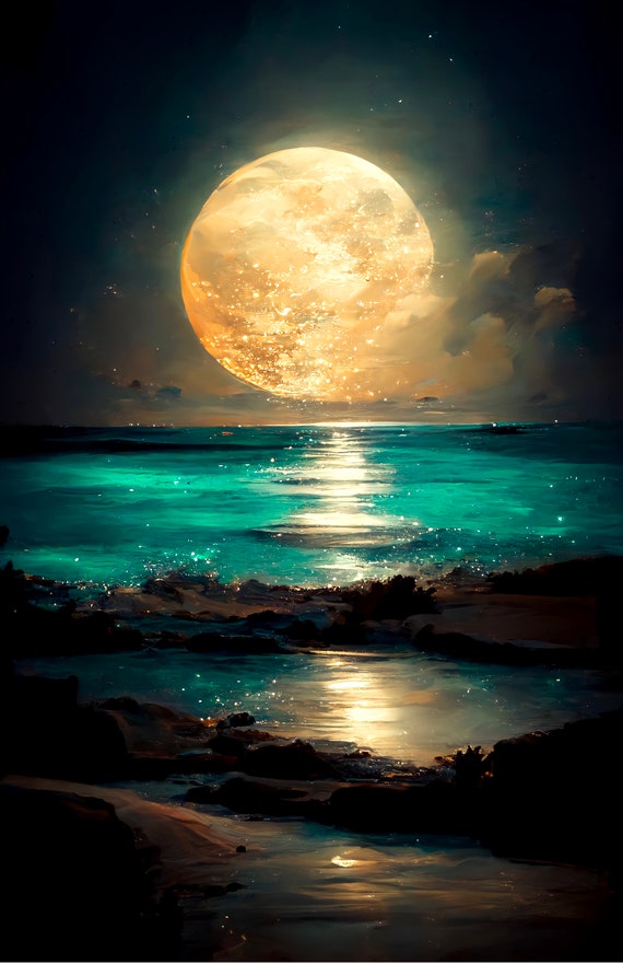 Beach Moon Art Instant Download Poster Digital Art Print - Etsy
