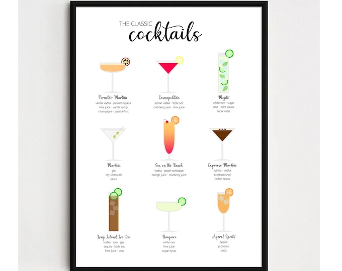 20 Cocktails Print for Digital Download - Art Print - Cocktail Poster ...