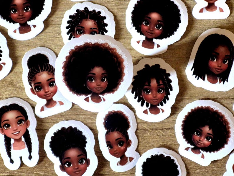 Kawaii Black Kids Stickers – Afro Hairstyles Vinyl Pack Journals ...