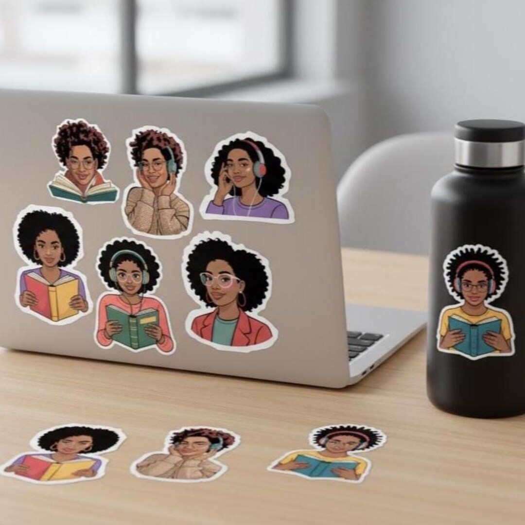 Black Girl Stickers – Reading & Headphones, Glossy Planner + Journal ...