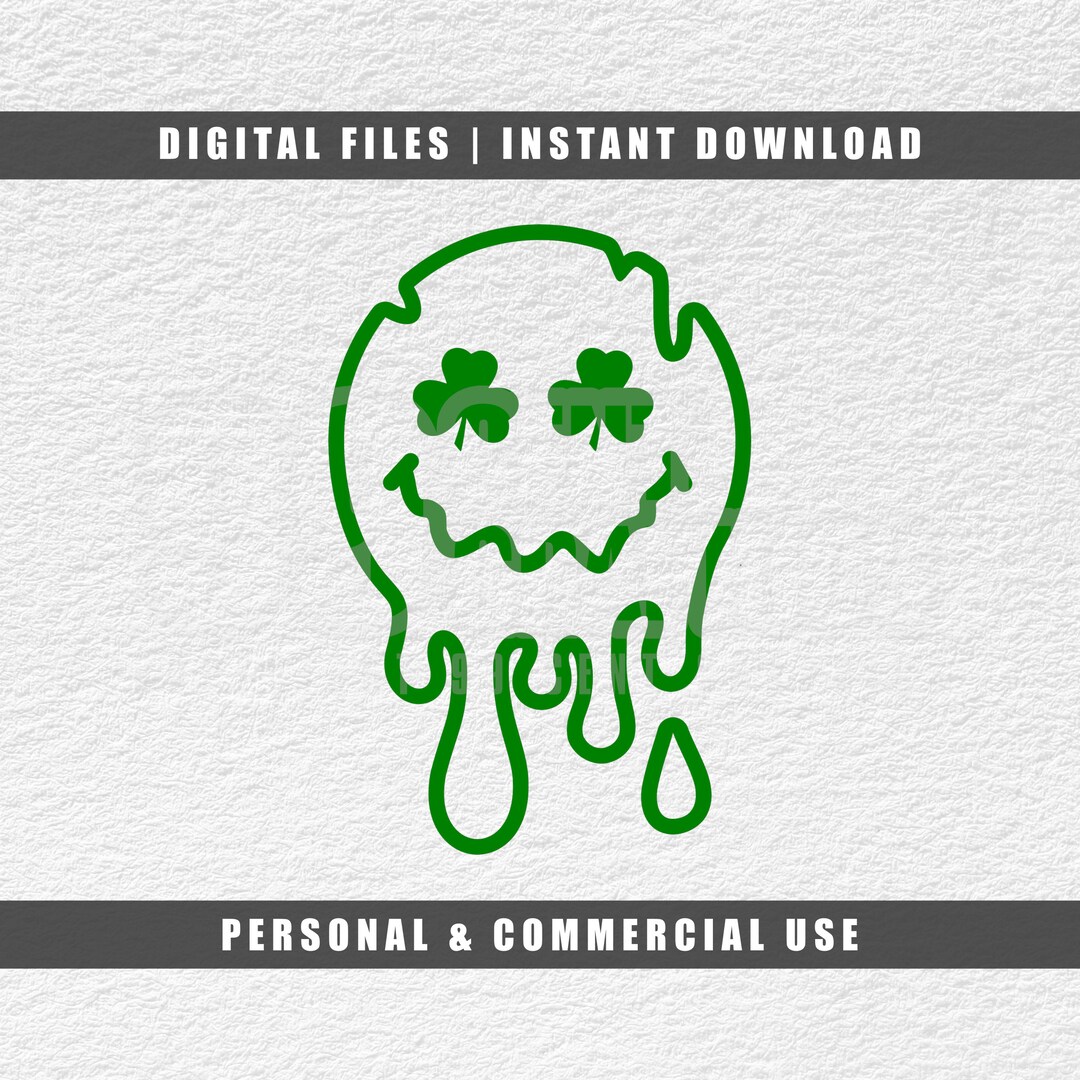 Trippy St. Patrick's Day Clover Face SVG: Melting Happy Face (digital ...