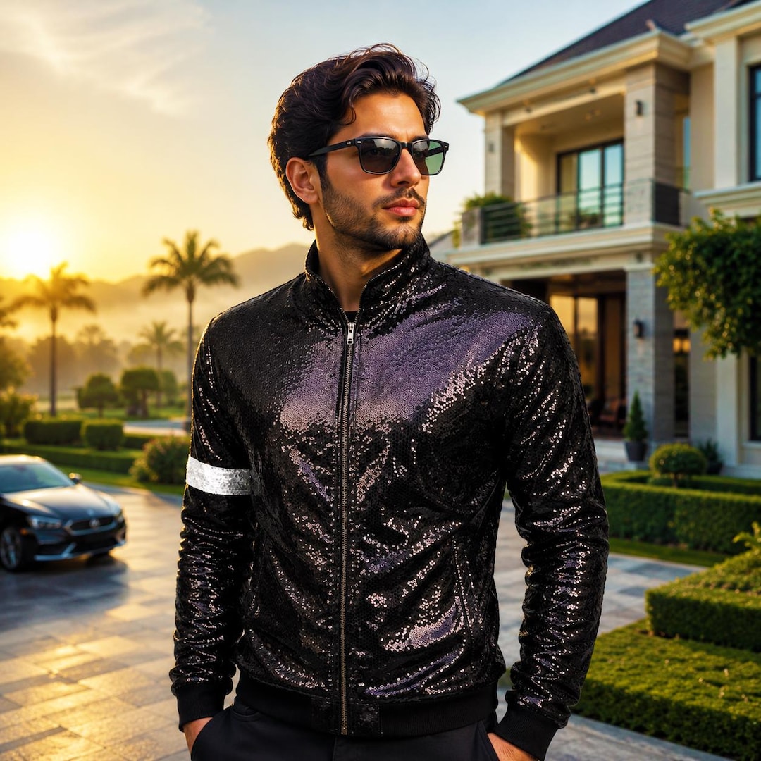 Michael Jackson Billie Jean Show Jacket | Concert Inspired Black Sequin ...