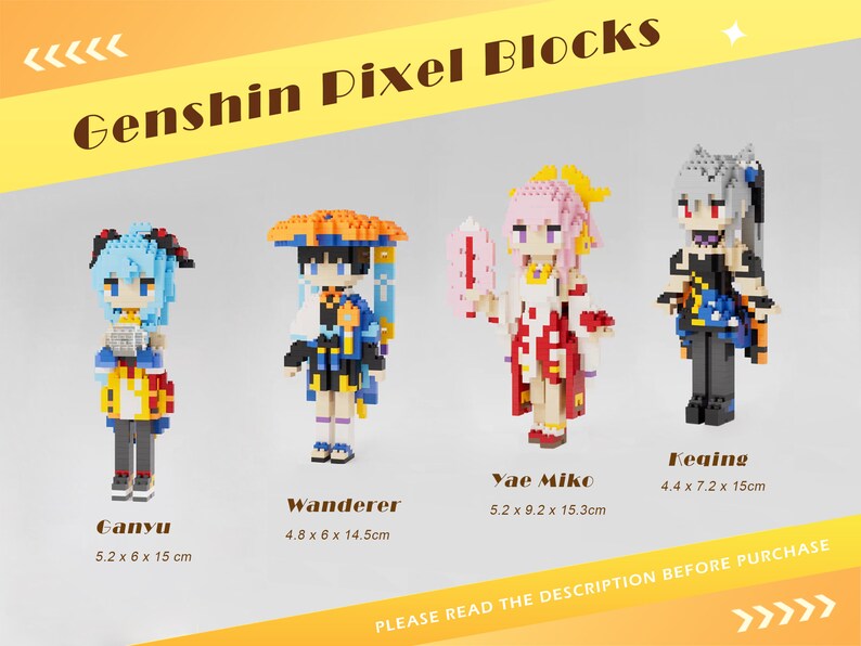 Large Genshin Impact Pixel Blocks - Includes Kazuha, Raiden, Yelan ...