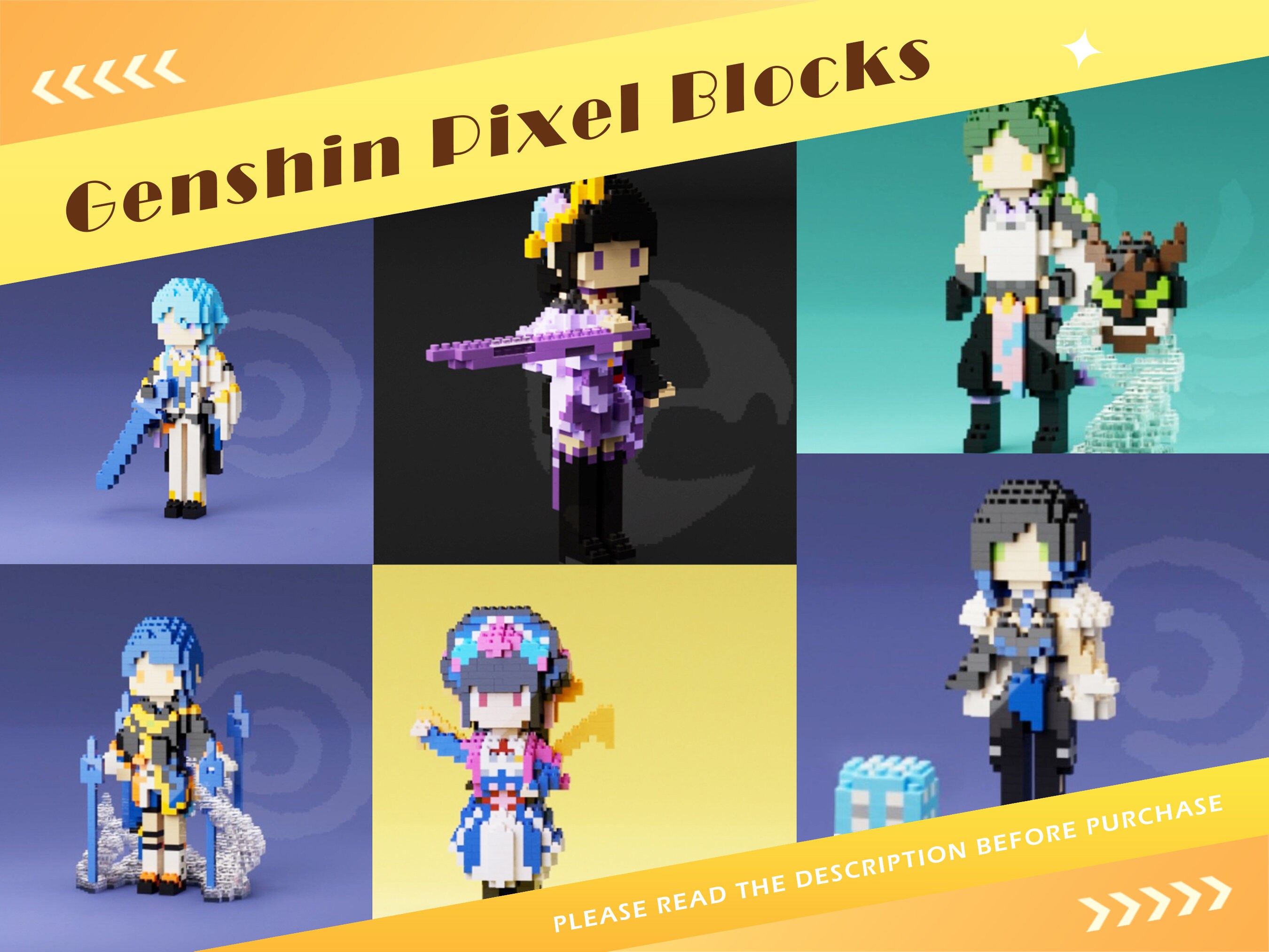 Large Genshin Impact Pixel Blocks - Includes Kazuha, Raiden, Yelan ...