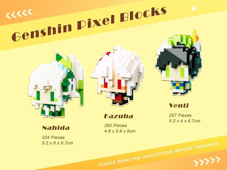 Mini Genshin Impact Pixel Blocks Includes Kazuha, Raiden, Hutao ...