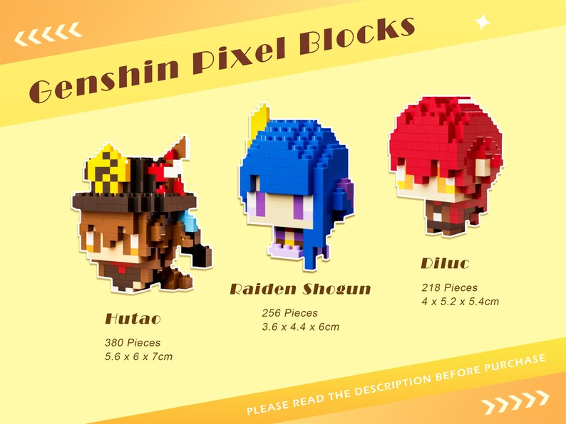Mini Genshin Impact Pixel Blocks Includes Kazuha, Raiden, Hutao ...
