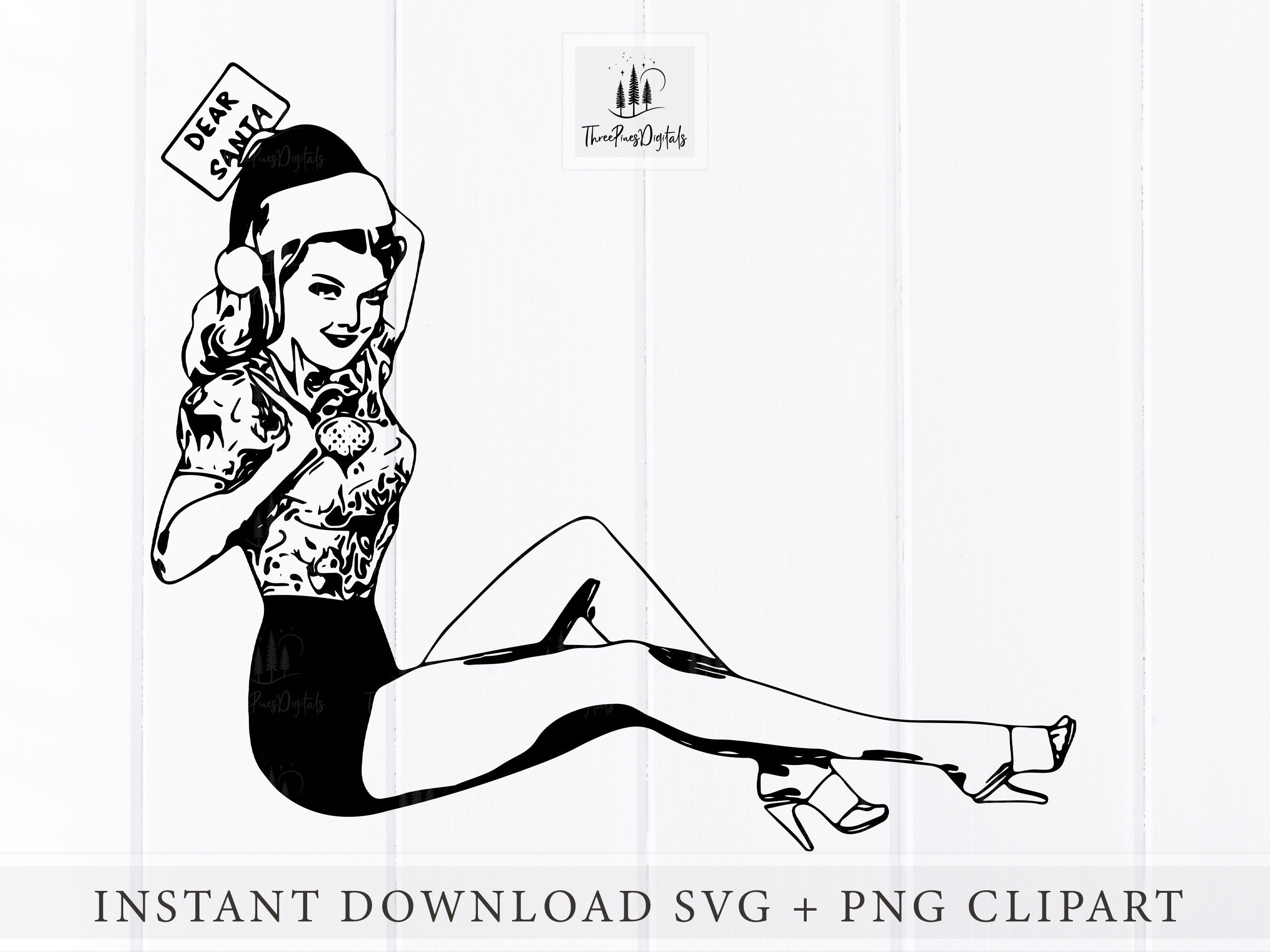 Dear Santa Pin Up Girl Svg Digital Download Silhouette Clipart Includes Svg And Png Instant