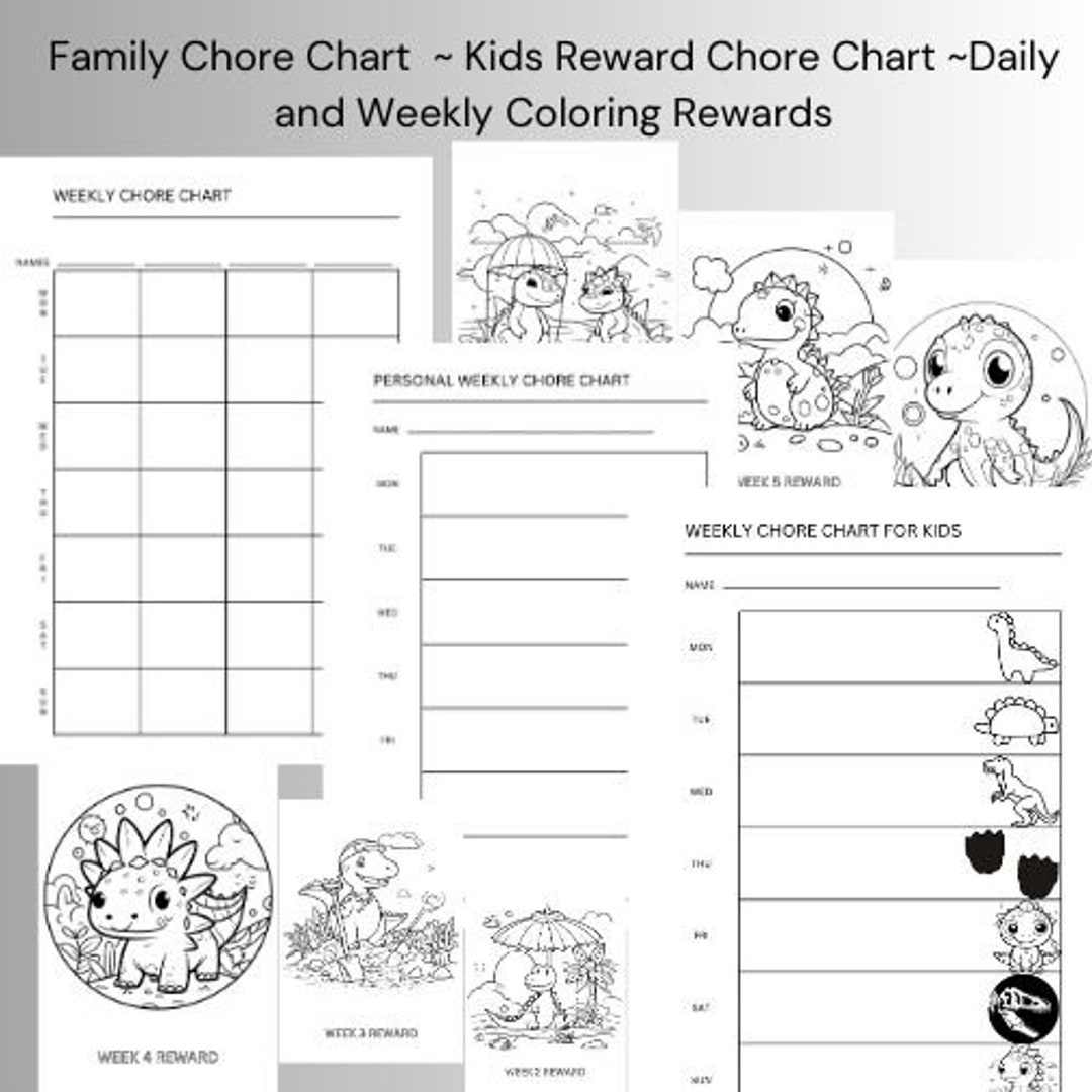 Kids Chore Chart Printable, 1 Small Daily Coloring Reward, 12 Coloring ...