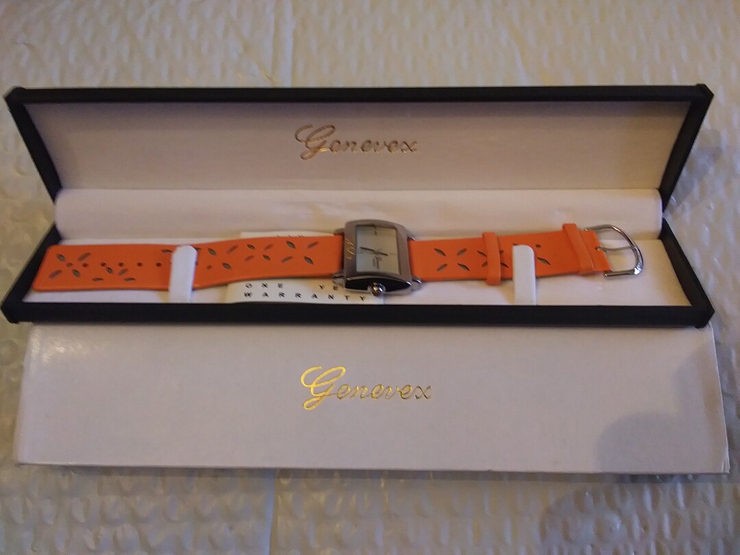 Genevex Quartz Ladies Watch, Orange Genuine Leather With Original Box ...