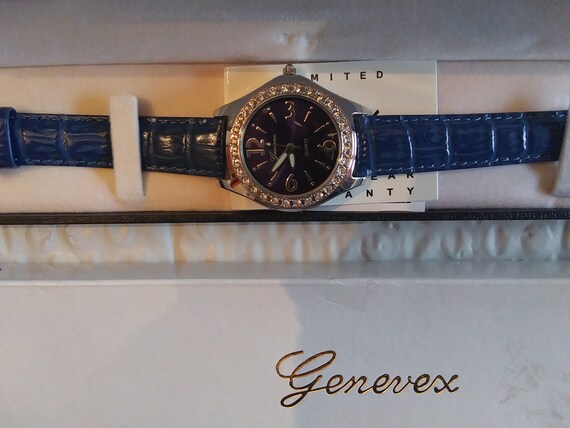Genevex Quartz Ladies Watch, Blue Genuine Leather Wit… - Gem