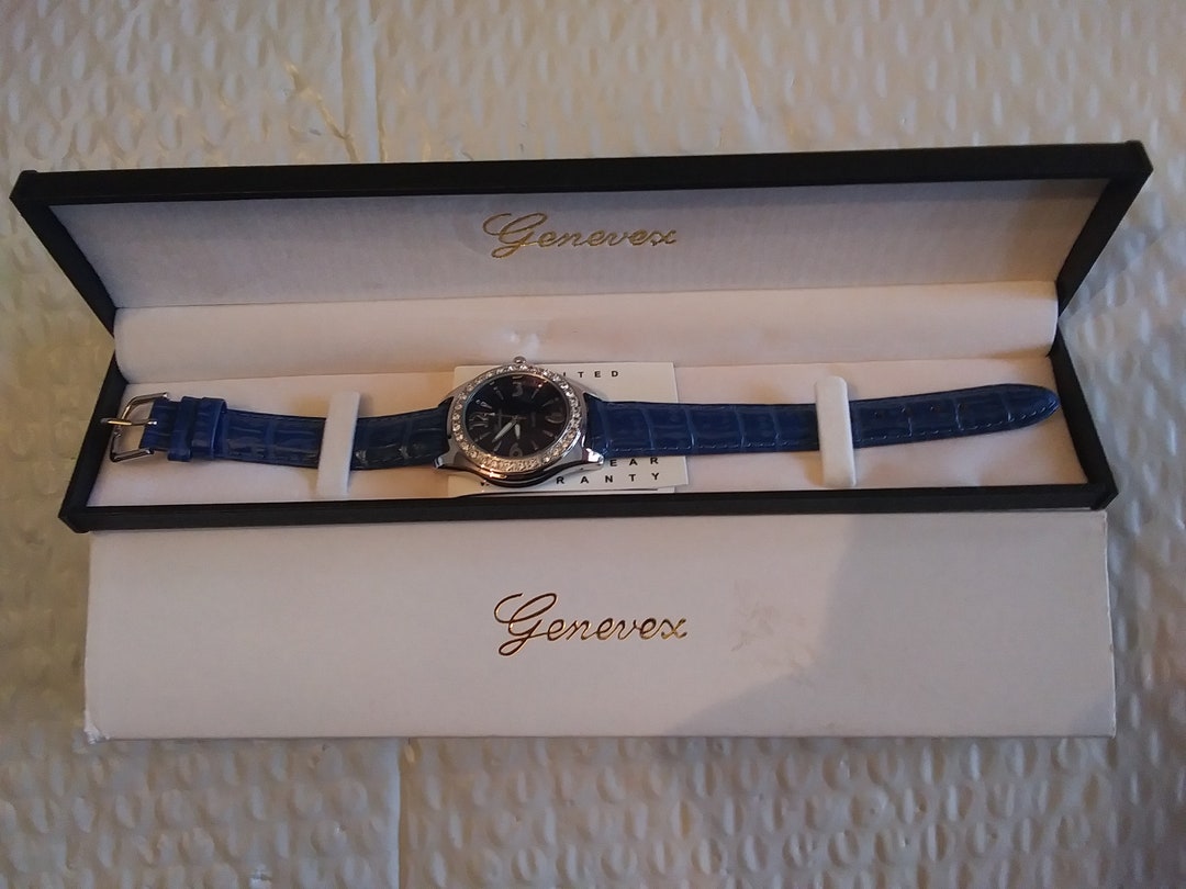 Genevex Quartz Ladies Watch, Blue Genuine Leather With Original Box ...
