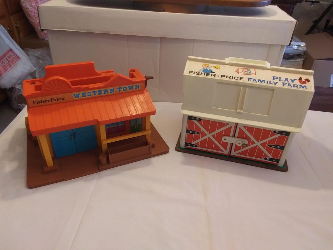 Vintage 1970s Fisher Price Western Town & Family Play Barn Play Set ...