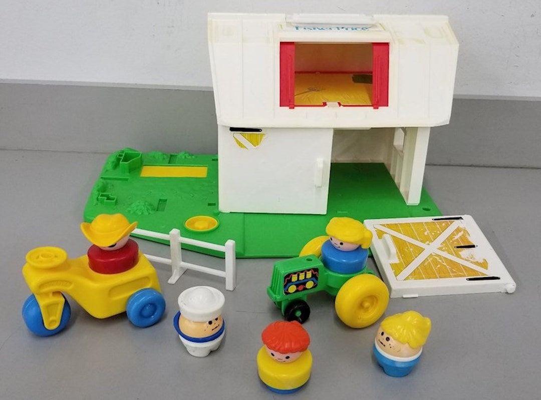 Vintage Fisher Price Yellow Barn With Farm Equipment and People+ - Etsy