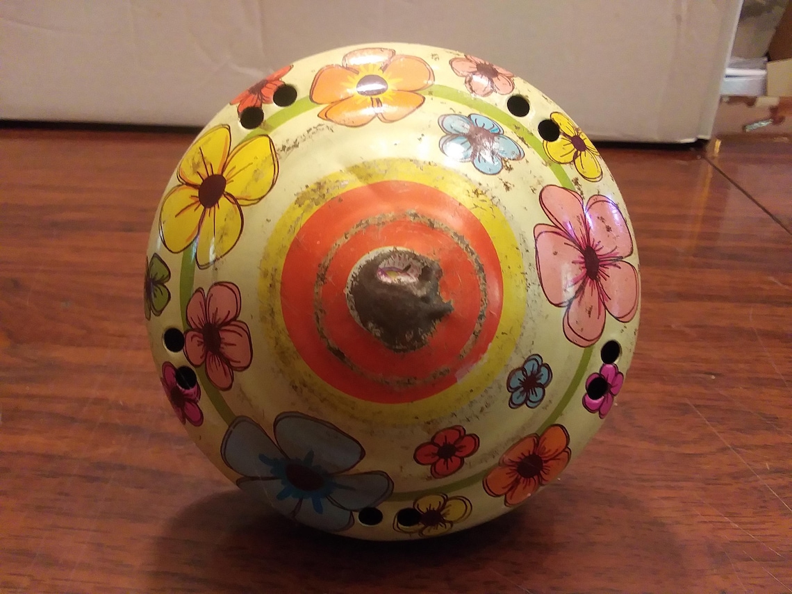 Vintage 1950s Push-spin Tin Litho Top by Ohio Art - Spring Flowers - Etsy