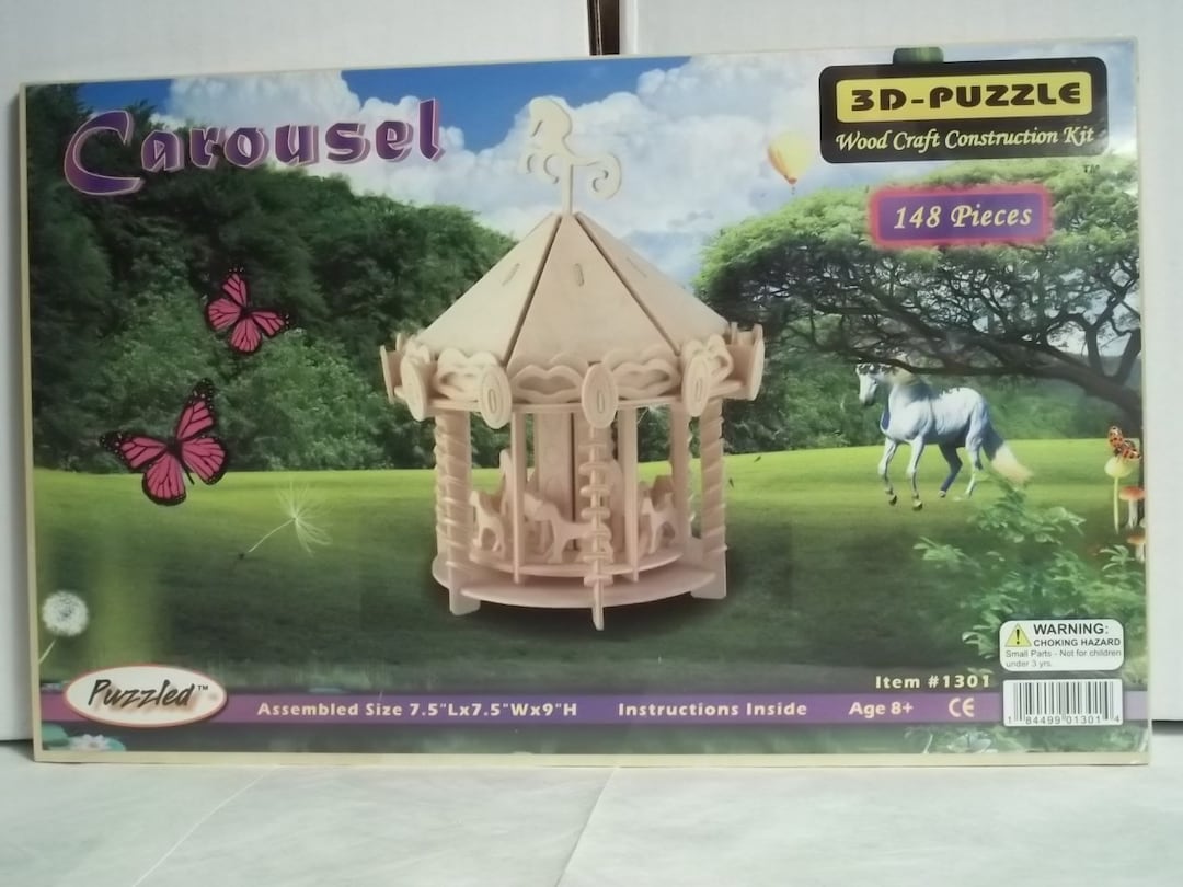 Horse Carousel Ride Large Wooden 3 Dimensional Puzzle, Model Kit. MIP ...