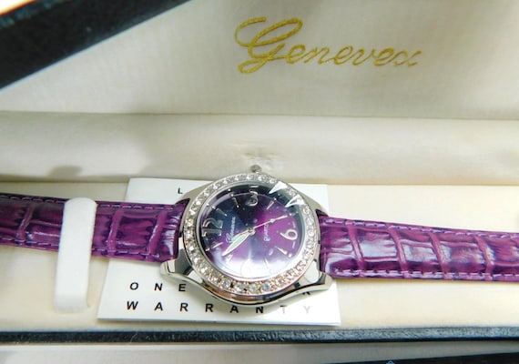 Genevex Quartz Ladies Watch, Purple Genuine Leather W… - Gem