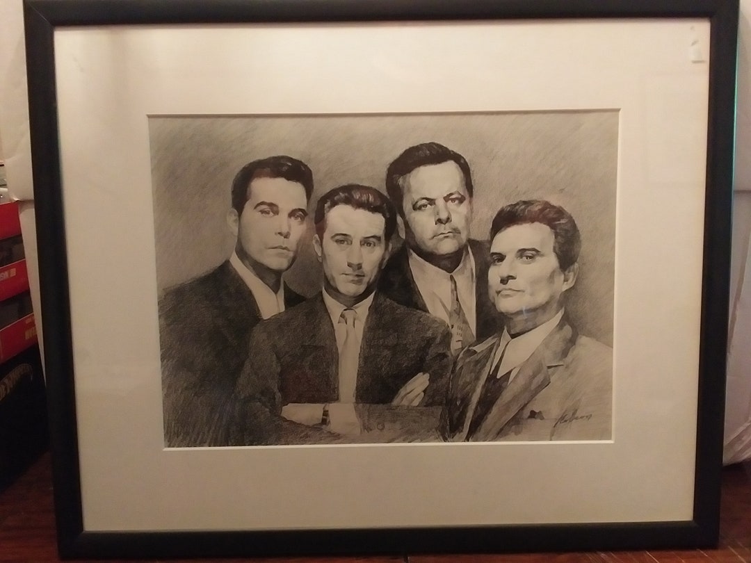Art Print goodfellas Freehand Pencil Sketch Drawing in Wood Frame glass ...
