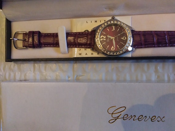 Genevex Quartz Ladies Watch, Purple Genuine Leather W… - Gem