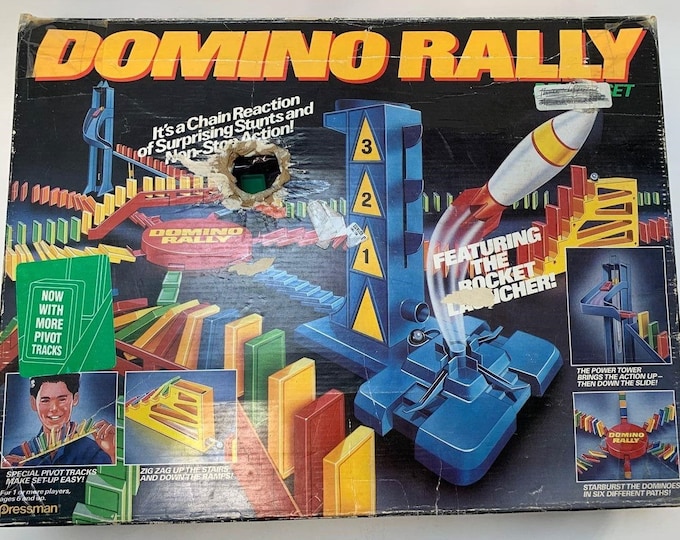 Vintage 1980s Domino Rally Board Game Toy IOB + Motorized Domino Setter ...