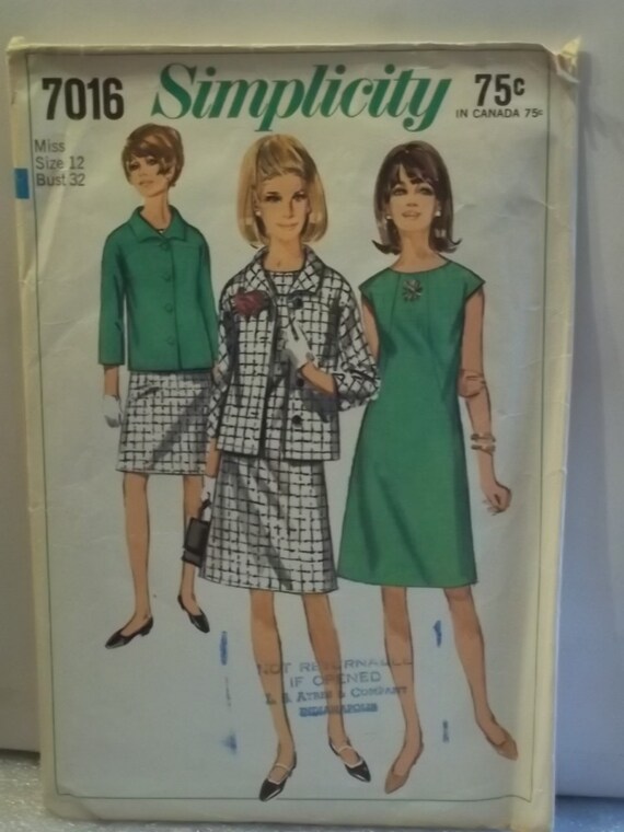 1967 Simplicity Sewing Pattern 7016 Misses' Jacket Dress - Etsy