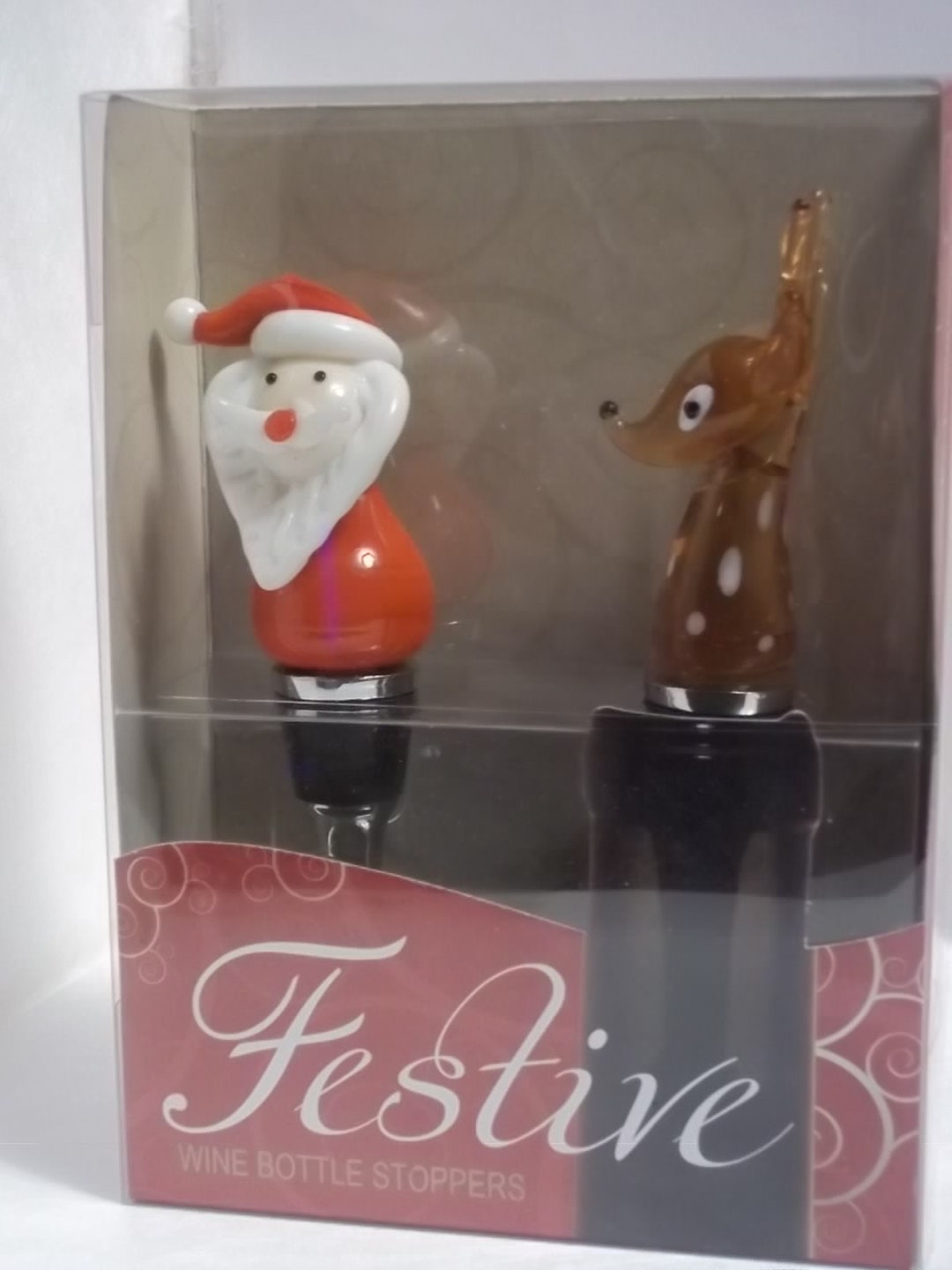 Art Glass Whimsical Santa and Reindeer Wine Bottle Stoppers (offers) - Etsy